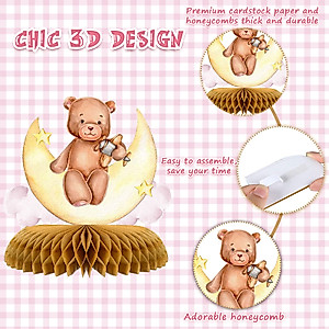 9 Pcs Bear Baby Shower Honeycomb Centerpieces Party Decorate Pink Little Bear Balloons Paper Topper Honeycomb 3D Table Decoration for Kids Party Baby Shower Party Supplies