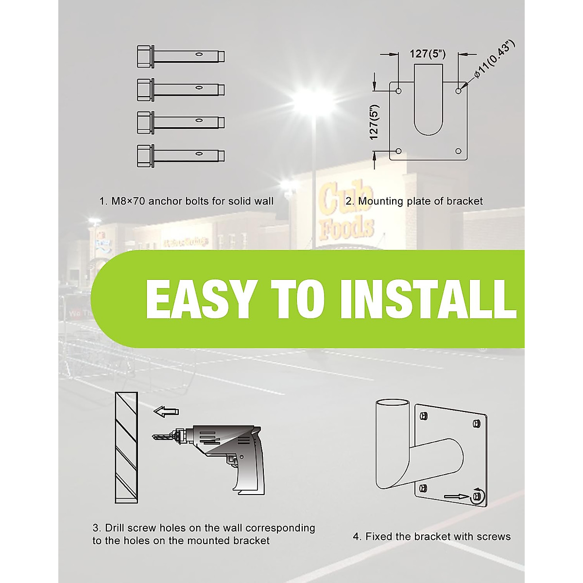 YXL 90 Degree Wall Mount Bracket with 2-3/8in OD Tenon, Wall Mount L Shape Bracket for LED Street Lights Parking Lot Lights Street Lights Shoebox Area Lights, Heavy Duty Steel, Dark Bronze, 2 Pack