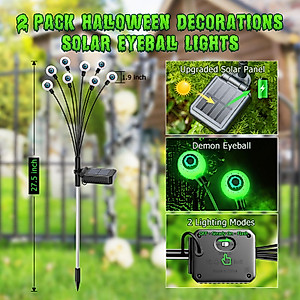 Outdoor Halloween Decorations Outside Solar Lights, 2PACKS 16 Scary Eyeball LED Green Eyeball Swaying Firefly Lights,Waterproof Solar Halloween Path Lights for Yard/Garden/Lawn/Party Decor