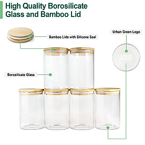 Glass Jar with Bamboo Lid, Glass Food Storage Jar with Airtight Lid, 6 pack of 26oz, Glass Food Storage Container with Bamboo Lid, Glass Pantry Jars, Glass Canisters with Lids for Kitchen Storage and Organization