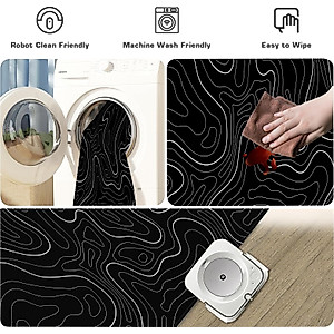 Entryway Rugs Black Topographic Map Non-Slip Washable Indoor Door Mat 2x3 Faux Wool Non-Slip Washable Low-Pile Floor Carpet for Indoor Front Entrance Kitchen Bathroom