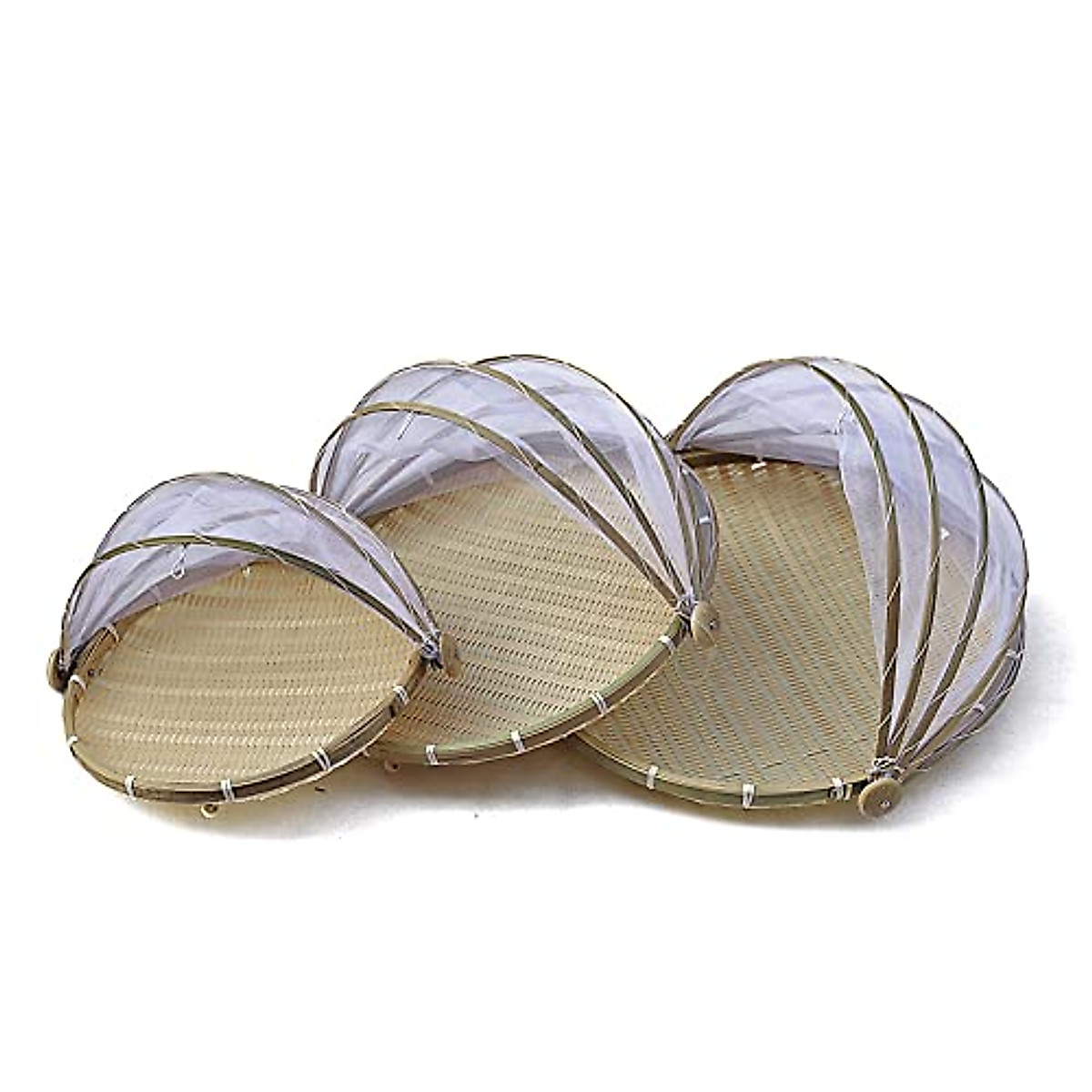 Serving Baskets Covered Round Bamboo Serving Food Tent Basket Bread Storage Container with Mesh Food Nets Fruit Cover