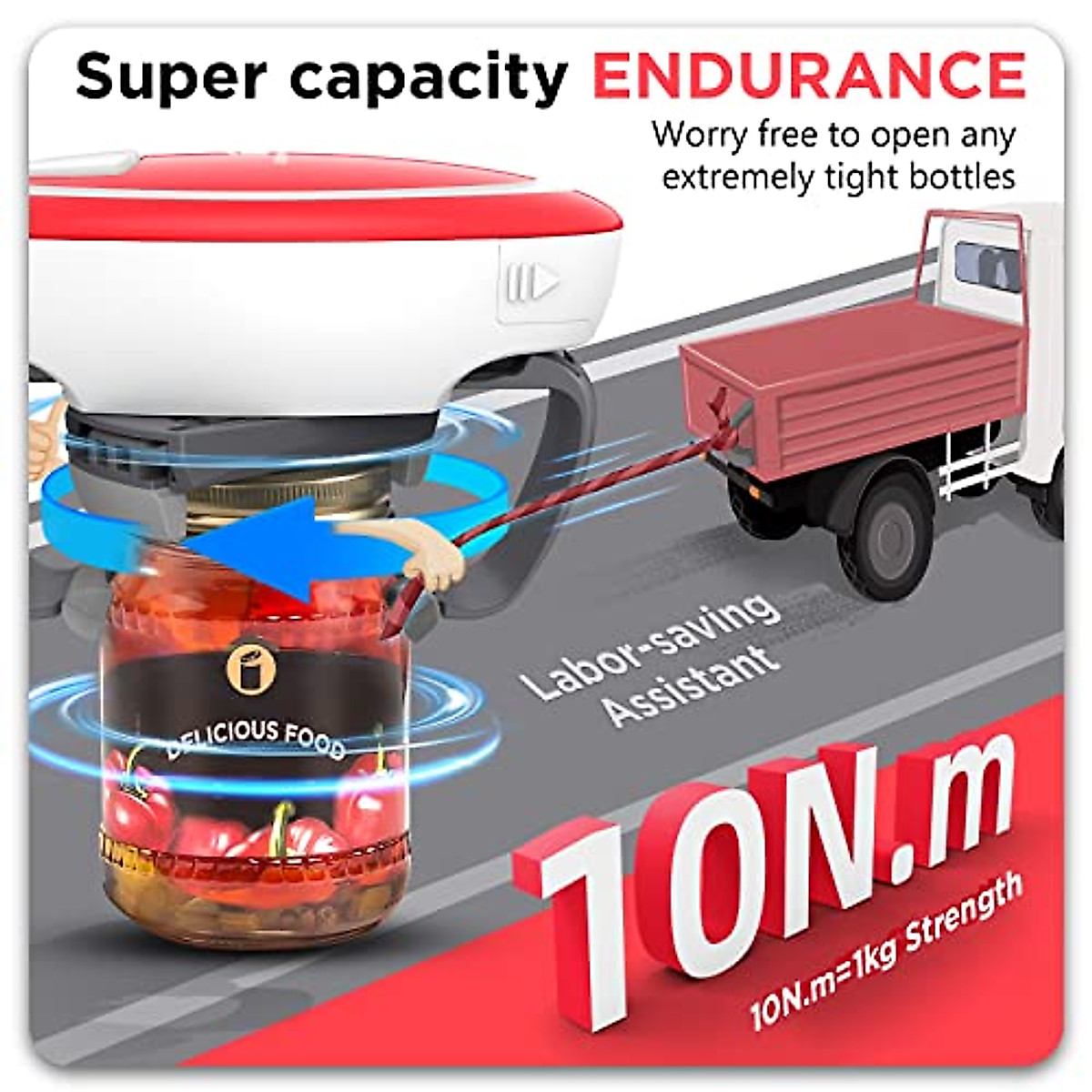 Stronger Torque Electric Automatic Hands Free Jar Opener for Weak Hands and Seniors with Arthritis, Powerful Bottle Lid Opener for Home Kitchen, Easy One Touch Jar Opener Works on All Jar Sizes