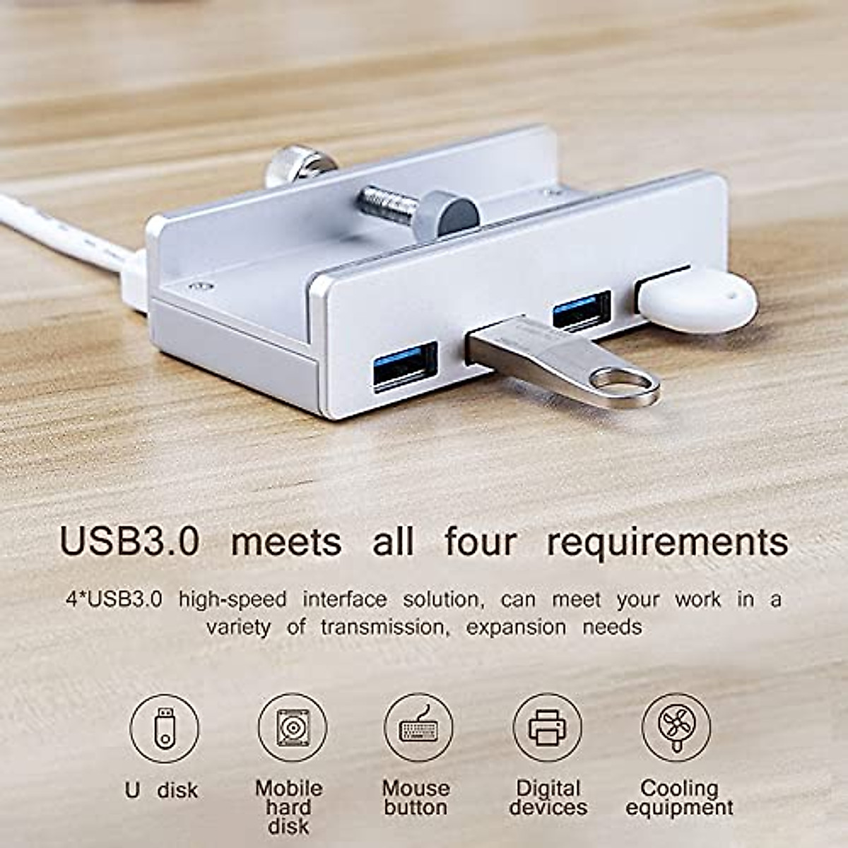 SHYPT Aluminum 4 Port Multifunctional USB 3.0 Clip-Type USB C HUB for Desktop Laptop Clip Range