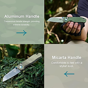 OKNIFE Rubato 2 EDC Pocket Knife, Rail Lock Folding Knives for Men Women Sheepsfoot Knife Camping Hiking Survival 154CM Blade (Micarta Handle), OD Green
