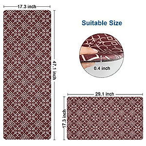 Artnice Anti Fatigue Kitchen Floor Mat Set of 2 PCS, Non Skid Comfort Kitchen Rug, Ergonomic Standing Desk Mat for Home, Office, Sink, Laundry, White Floral Grid Red