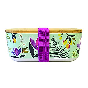 Portico Designs Bamboo Lunchbox Sara Miller London Plastic-Free Bento Box Lunch Container, 7.75" x 4.75", Orchard Floral-Duck Egg