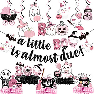 A little Boo Is Almost Due Banner Halloween Baby Shower Decorations Little Boo Baby Shower Decorations Girl for Halloween Pink Black Girl Halloween Party Decorations