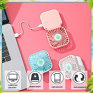 6 Pack Necklace Fans Portable Neck Hanging Fan Mini Fan Handheld Hand Held Fan for Cooling Small Personal Hands Free Fan USB Rechargeable Battery 3 Speed Air Circulatory Fan (Blue, Pink, White)