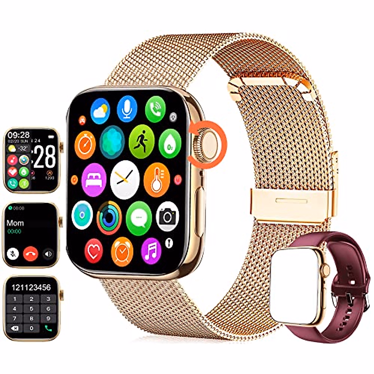 Smart Watch Answer Make Phone Calls /Voice Control for Android Phones Compatible iPhone Samsung IP67 Waterproof Fitness Watch with Blood Pressure SpO2 Heart Rate 28 Sports Fit for Women Men (Gold)