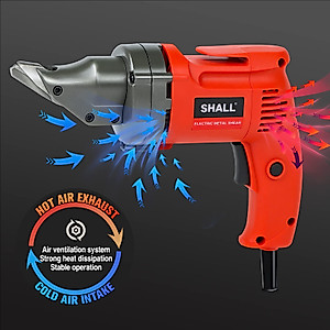 SHALL Electric Metal Cutting Shear, 4.0-Amp Corded Sheet Metal Cutter, Variable Speed with 360 Degree Swivel Head, Continuous Cutting, Clean Cut for 14GA Sheet Metal & 16GA Stainless Steel, 2500 SPM