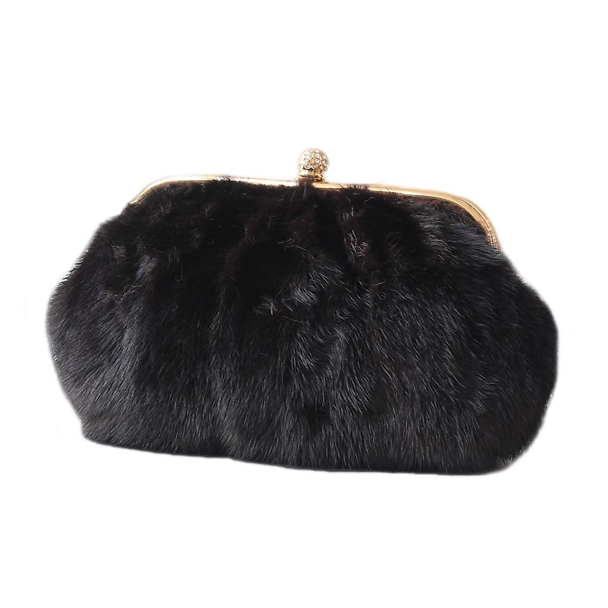 KAISHIN Deluxe Womens Leopard Evening Bags Rhinestone Clutch Bags Full-pelt Mink Fur Shoulder Bags Crossbody Bags Dark Coffee