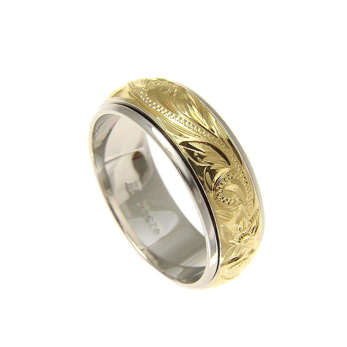 Arthur's Jewelry 925 sterling silver Hawaiian plumeria scroll yellow gold plated 2 tone spin ring size 9