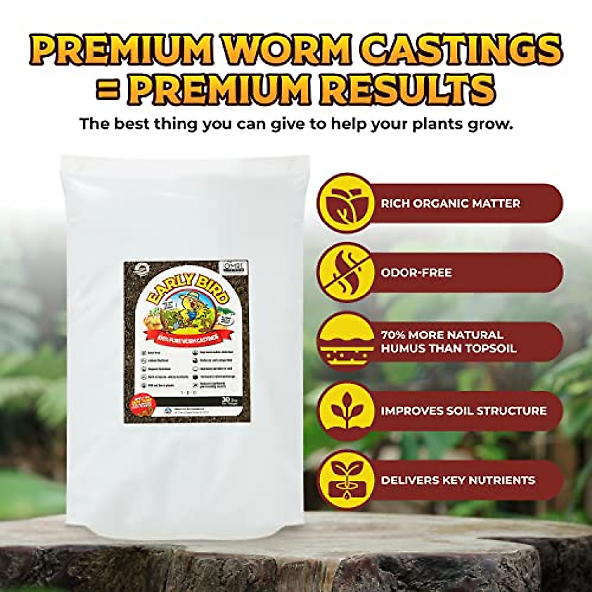 100% Pure Worm Castings Rich in Micro Nutrients - Odor Free Organic Plant Fertilizer for Indoor/Outdoor Use - Helps Reduce Soil Compaction, Improve Soil Aeration, Increase Water Retention, and More