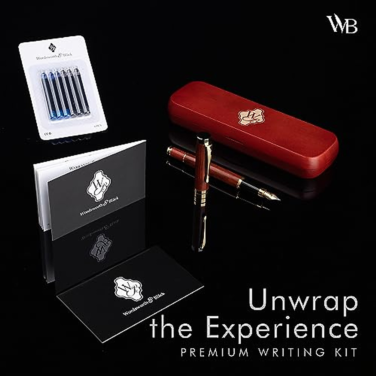 Wordsworth & Black's Fountain Pen Set, Luxury Bamboo Wood - Medium Nib, Gift Case; Includes 6 Ink Cartridges, Ink Refill Converter -Journaling, Calligraphy; Drawing, Smooth Writing [Rosewood]