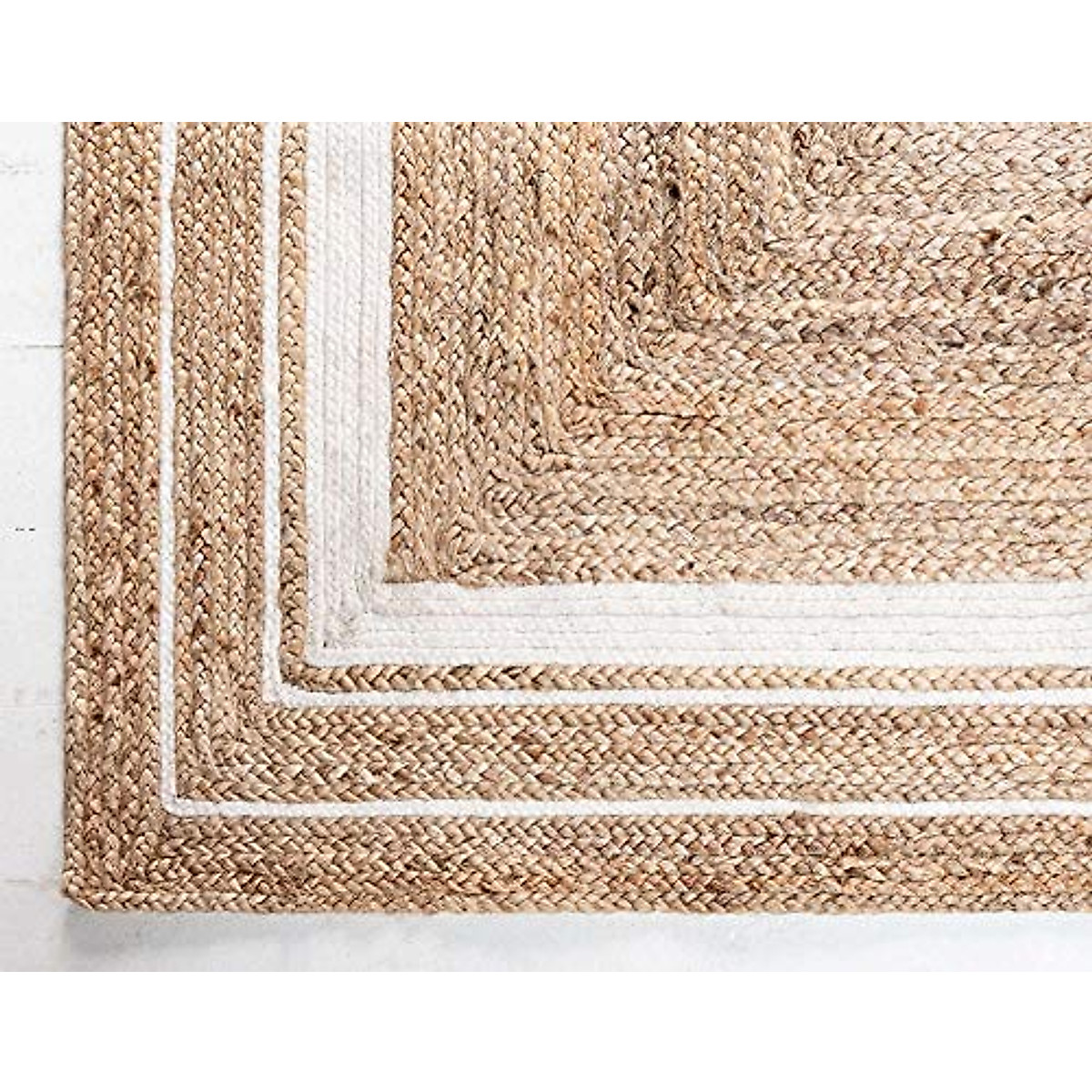 Unique Loom Braided Jute Collection Classic Quality Made Hand Woven with Coastal Design Area Rug, 8 ft x 10 ft, Natural/Ivory