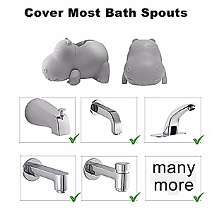 Bath Spout Cover - Faucet Cover Baby - Tub Spout Cover Bathtub Faucet Cover for Kids -Tub Faucet Protector for Baby - Silicone Spout Cover Gray Hippo - Kids Bathroom Accessories - Free Bathtub Toys