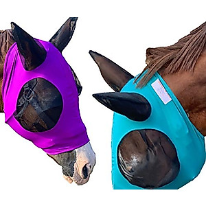 Lycra Horse Fly Mask with Ears Comfort Fit Mesh Trail Pasture Sun UV Protection (Arab/Cob/Small Quarter, Teal)