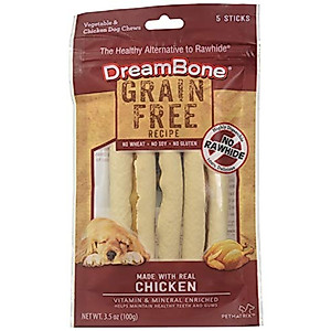 DreamBone Grain Free Recipe, Rawhide Free Dog Chew Sticks Made with Real Chicken, No Wheat, Soy, Gluten, 5 Sticks
