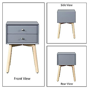 Mid Century Modern Nightstand with 2 Drawers, Gray Side Table with Storage, Small End Table for Bedroom, Living Room