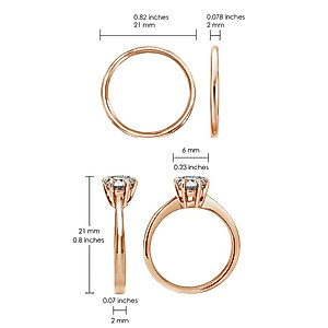 SILVERLINE JEWELRY Stainless Steel 2mm Wedding Band & Solitaire 7mm Round-Cut Cubic Zirconia Engagement Bridal Ring Set, Rose Gold Tone Size 6.5