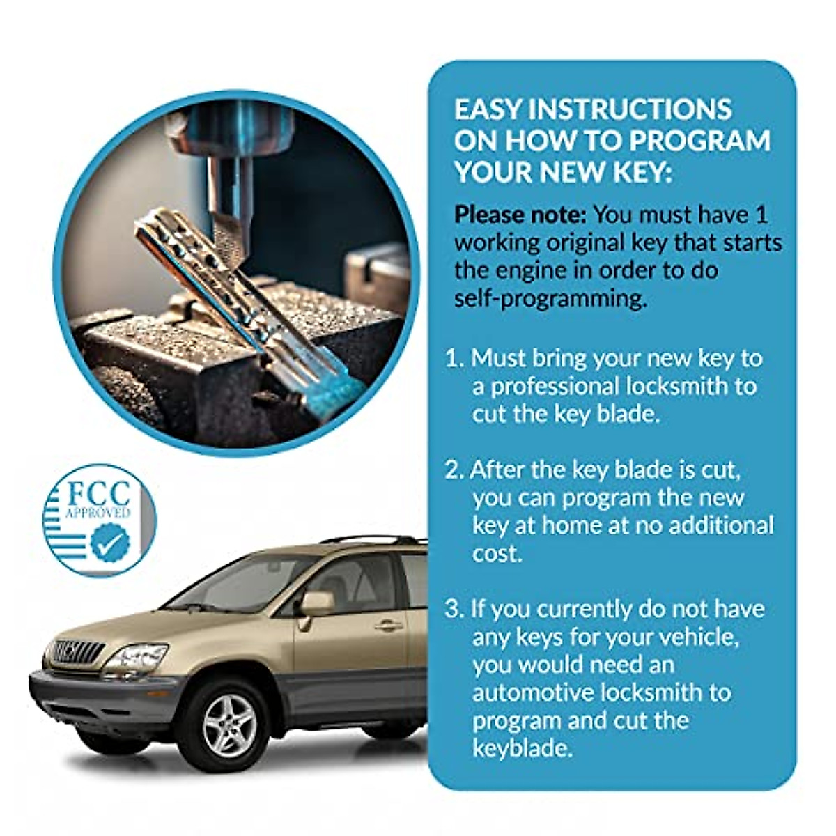 Keyless2Go Replacement for New Uncut Transponder Ignition Car Key 4C Chip TOY48BT4 (2 Pack)