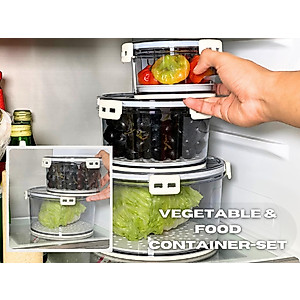 NEBQUINETTI Lettuce Keeper for Refrigerator with Lids 3-Piece Set Date Chronograph Airtight BPA-Free Removable Drain Tray and Air Vents