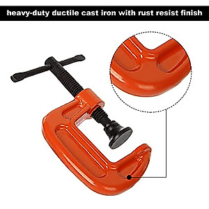 CYEAH 12-Pack 1 Inch Heavy Duty C Clamp, Small Malleable Iron C-Clamp G Clamp, Up To 1 Inch Jaw Opening, 1 Inch Throat Depth with T-Bar Handle for Woodworking, Welding, Building (Orange)