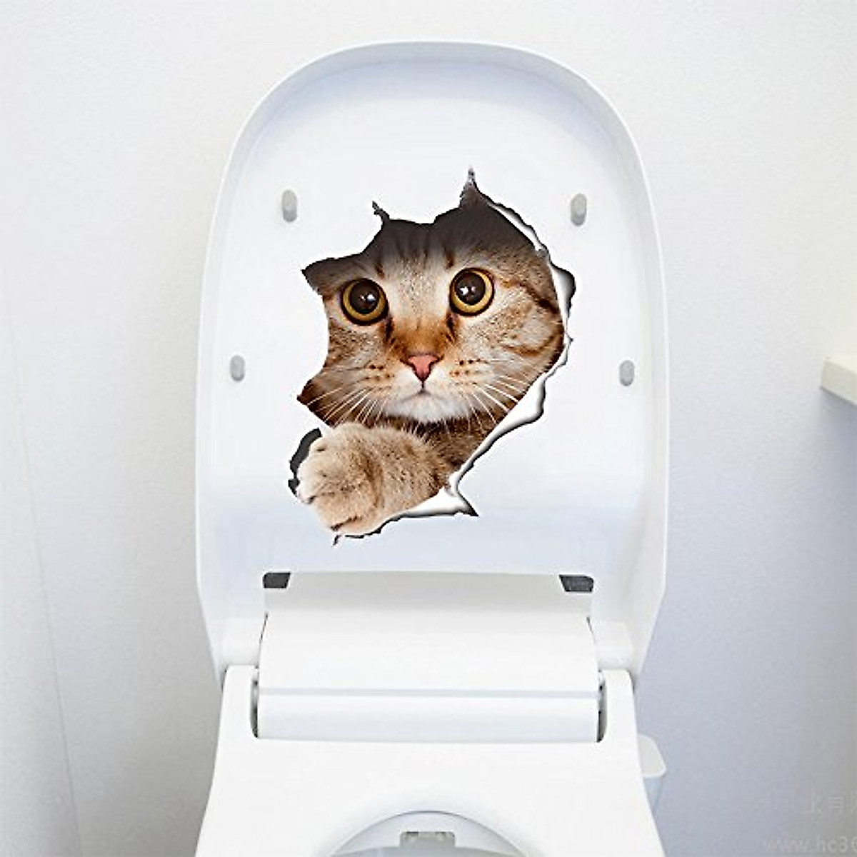 Pack of 2pcs Washroom Room WC Toilet Seat Stickers A Super Adorable Cat Animal Pattern 3D View PVC Wall Stickers Decor Decals Art Mural