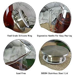 IDEALUX 50 Oz Glass Pitcher with Stainless Steel Lid and spout high heat resistant stove safe pitcher for hot/cold water and iced tea…