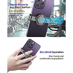 CHEEDAY Magnetic Phone Clamp Mount to Any Metal Surface, [Strong Magnet] Gym Metal Phone Clip Ring Grip for Magnetic Car Holder Compatible with iPhone 12 13 14 Pro Max, Most Phones and Cases, Gray