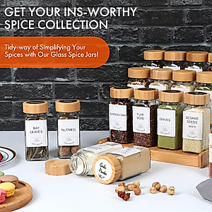 AuroTrends Glass Spice Jars with Bamboo Lids 4oz 24Pack, Spice Jars with Label- 4oz Spice Jars with Shaker Lids/Blank & Preprinted Spice Labels (4fl.oz, 24Pack)