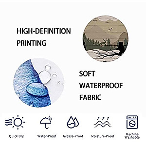 Dia Magico 4PCS Black Bear Shower Curtain Set with Rugs, Sun Mountain Birds Deer Elk Moose Wildlife Hunting Cabin Lodge Pine Tree Woodland Country Rustic Farmhouse Bathroom Decor, Mother Bear & Cubs