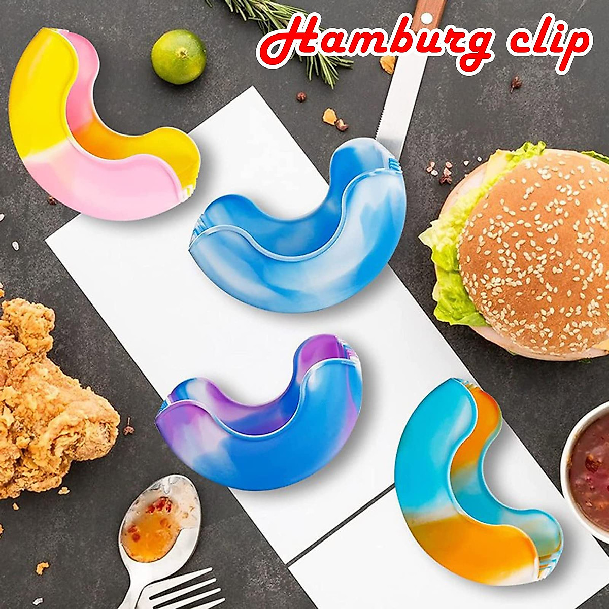 NIWISFOS Burger Hamburger Holder Sandwich French Fry Taco Sauce Holders Fixed Box Container Rack for Eating, Silicone Reusable, 4Pcs