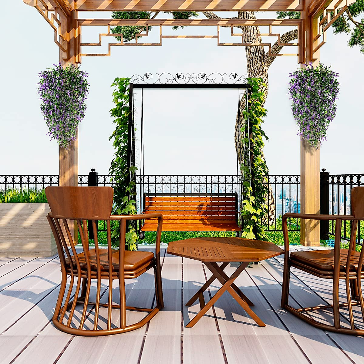 ZFProcess Fake Hanging Flower, 2PCS Artificial Lavender Bouquet Vine Hanging Plants Fake Ivy Vine Leaves for Patio Home Bedroom Wedding Indoor Outdoor Wall Decor(Purple)