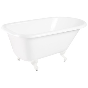 Signature Hardware 307195 Miya 54" Cast Iron Soaking Clawfoot Tub with Pre-Drilled Overflow Hole - White/White Feet