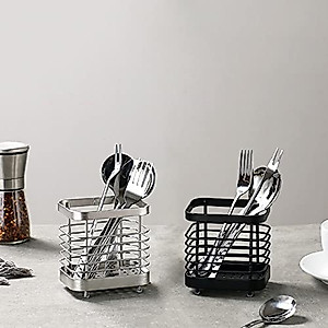 ANHORTS Sink Caddy, Sink Sponge Holder, Kitchen Sink Organisers, Cutlery Drainer for Kitchen Utensil, Stainless Steel Sink Caddy, Rust Proof Sponge Caddy (black)