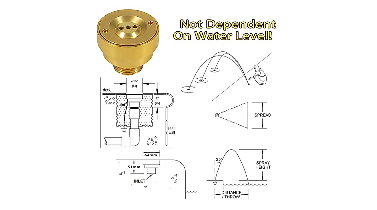 Deecaray Brass Deck Jet Fountain - Durable 3-Hole Nozzle for Fountains