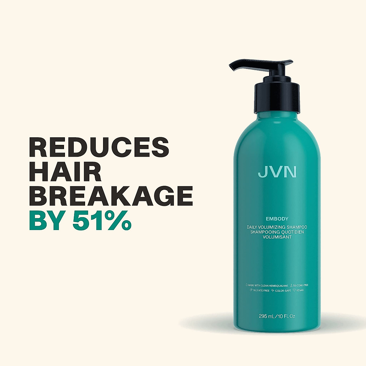 JVN Embody Volumizing Shampoo, Clean, Volume-Boosting Shampoo for All Hair Types, Clarifying, Adds Fullness and Restores Shine, Sulfate-Free, 10 Fluid Ounces
