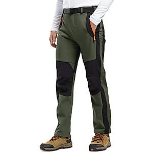 Rdruko Men's Snow Ski Pants Waterproof Insulated Winter Outdoor Hiking Fleece Pants with Belt(Army Green, US M)
