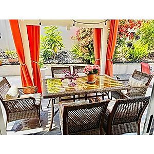 PURPLE LEAF Patio Dining Set Outdoor Wicker Patio Furniture Sets Rectangular Tempered Glass Top Dining Table and 6 Outdoor Chairs with Umbrella Hole and Cushions