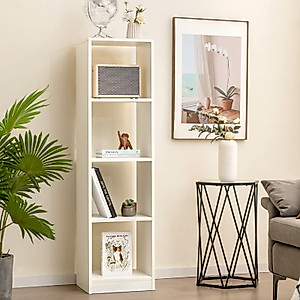 Tangkula 4 Cube Bookshelf, Freestanding 5 Tier Open Bookcase, Modern Cube Storage Organizer with Anti-toppling Device, Multipurpose Wooden Display Shelving for Living Room Study Office (1, 4-Cube)