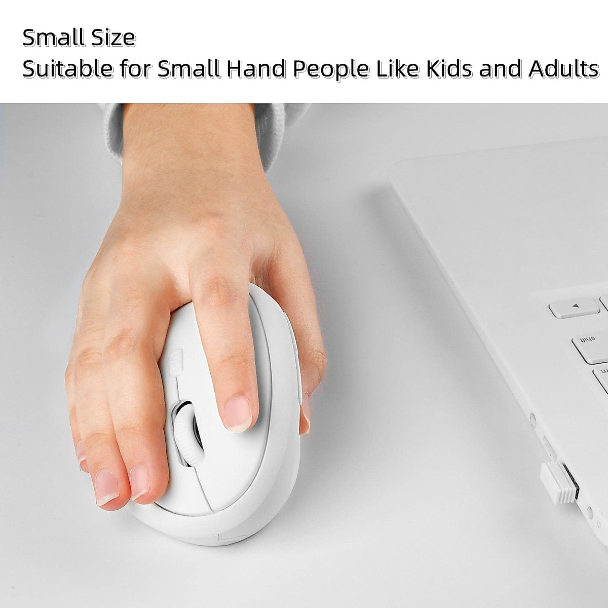 Ergonomic Wireless Vertical Mouse, Rechargeable 2.4G USB Portable Silent Optical Cordless Mouse with 6 Buttons 3 Adjustable DPI (800-1200-1600) for PC Desktop Laptop Notebook (White)