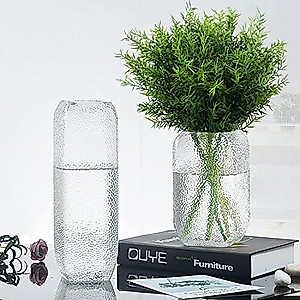 Artificial Plants Flowers Grass Shrubs 8 Pack No Fade Faux Plastic Flowers Outdoor for Vases Farmhouse Garden Porch Patio Office Indoor Wedding Decoration Greenery Fake Plants uv Resistant (4#Green)