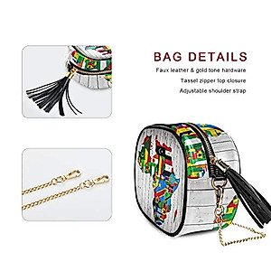 ALAZA Women's Africa Continent Flag Map Wood Cross Body Bag Chain Shoulder Handbag Purse with Tassel