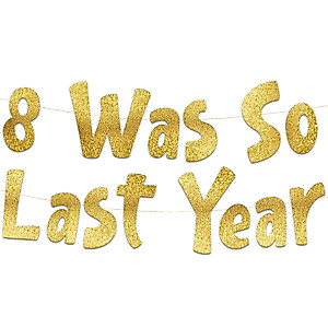 9th Birthday Gold Glitter Banner - Happy 9th Birthday Party Decorations, Supplies and Favors - 9th Wedding Anniversary Decorations