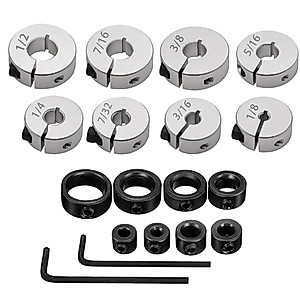 Saipe Drill Bit Stop Collar Split Ring Design Drill Bit Depth Stop Kit Includes 8pcs Imperial Sizes 1/8”- 1/2”and 8pcs Metric Sizes 3mm-16mm with Allen Wrench
