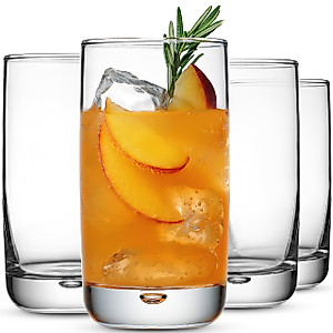 Set of 4 Highball Glasses 16 Oz Collins Cocktail Drinking Glass Cups, Bubble Base Glassware for Water, Juice, Cocktails, Beer Pint Glasses, Modern Basic Tumblers.