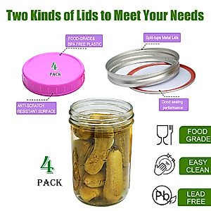 Woaiwo-q 4 Pack Wide Mouth Mason Jars 16oz, Mason Jars with Metal Airtight Lids and Bands - For Canning, Fermenting, Pickling - Jar Décor/Microwave/Freeze/Dishwasher Safe