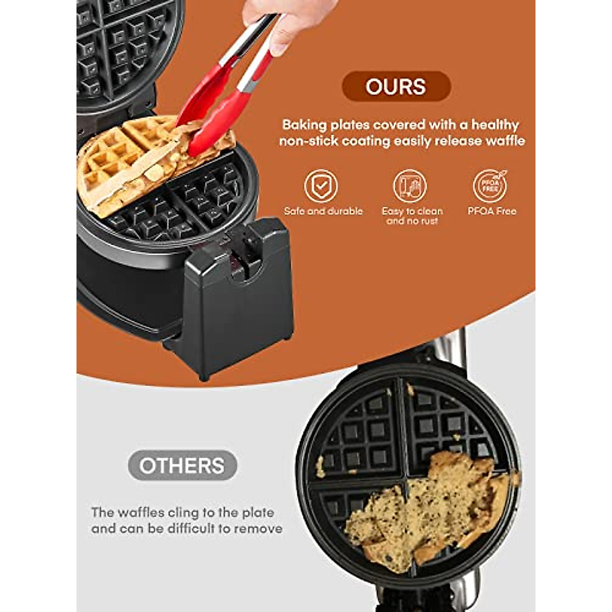 Waffle Maker 1100W, 180° Flip Belgian Waffle Iron with Nonstick Plates, Classic 1" Deep Waffles, Included Recipe, Removable Drip Tray, Browning Control, Stainless Steel
